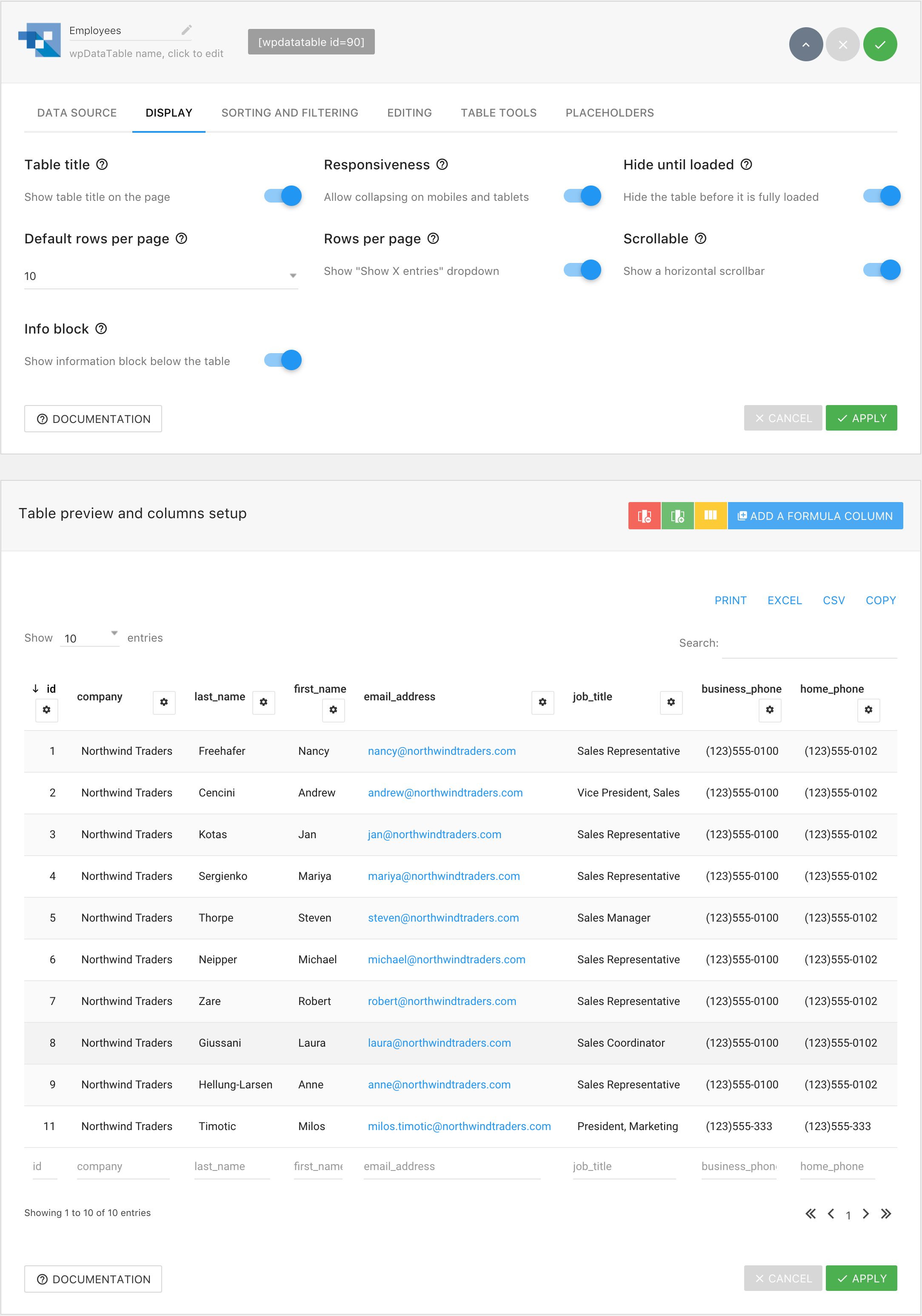 Foreign Key Employees Table Wpdatatables Tables And Charts Wordpress Plugin