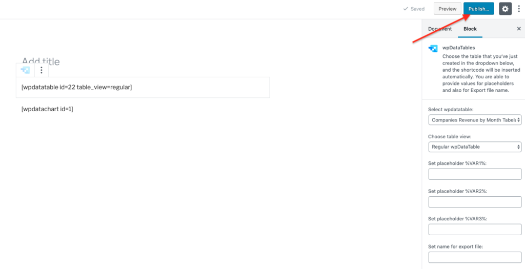 Gutenberg editor - wpDataTables - Tables and Charts WordPress Plugin