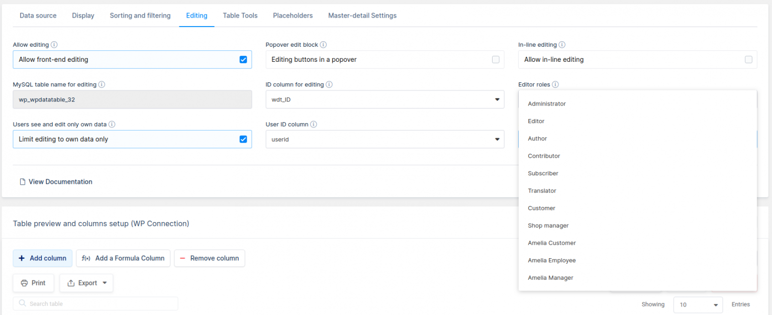 Creating Editable Tables in WordPress where users can see and edit only ...