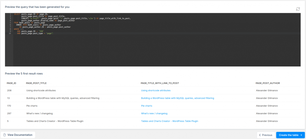 Create A Mysql Query Based Table By Generating A Query To Wordpress 8217