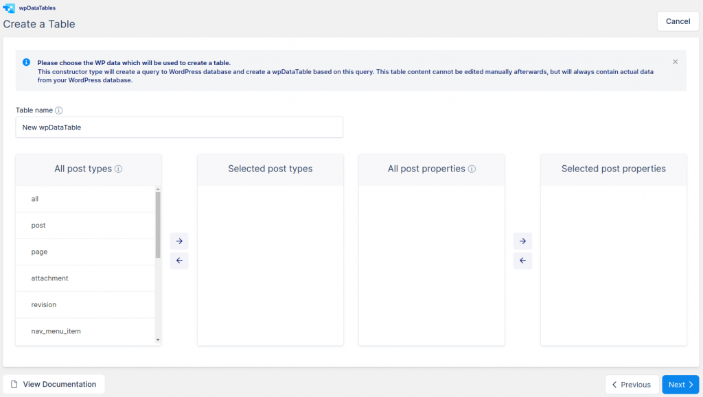 Creating A Table In Wordpress Using The Wizard Wpdatatables Tables And Charts Wordpress Plugin