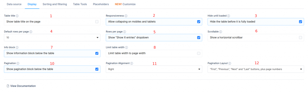 Table Elements And Configuration In Wpdatatables 0787