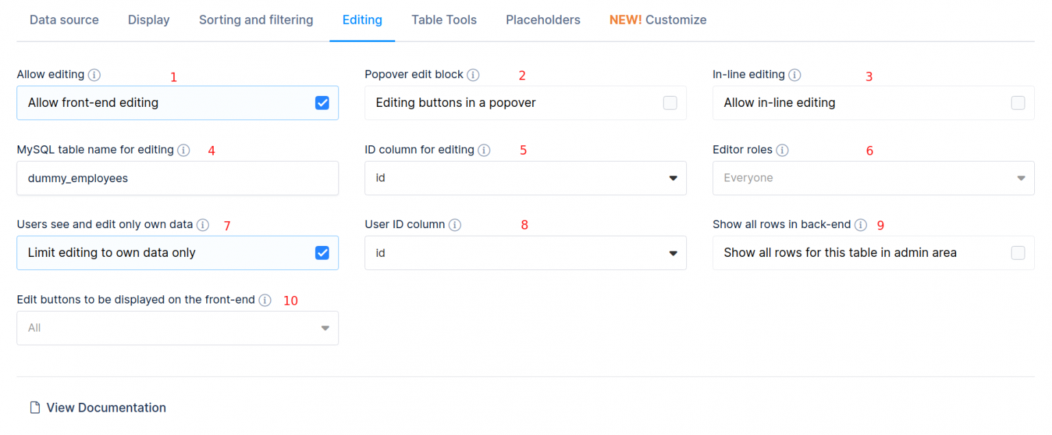 Table Elements And Configuration In Wpdatatables