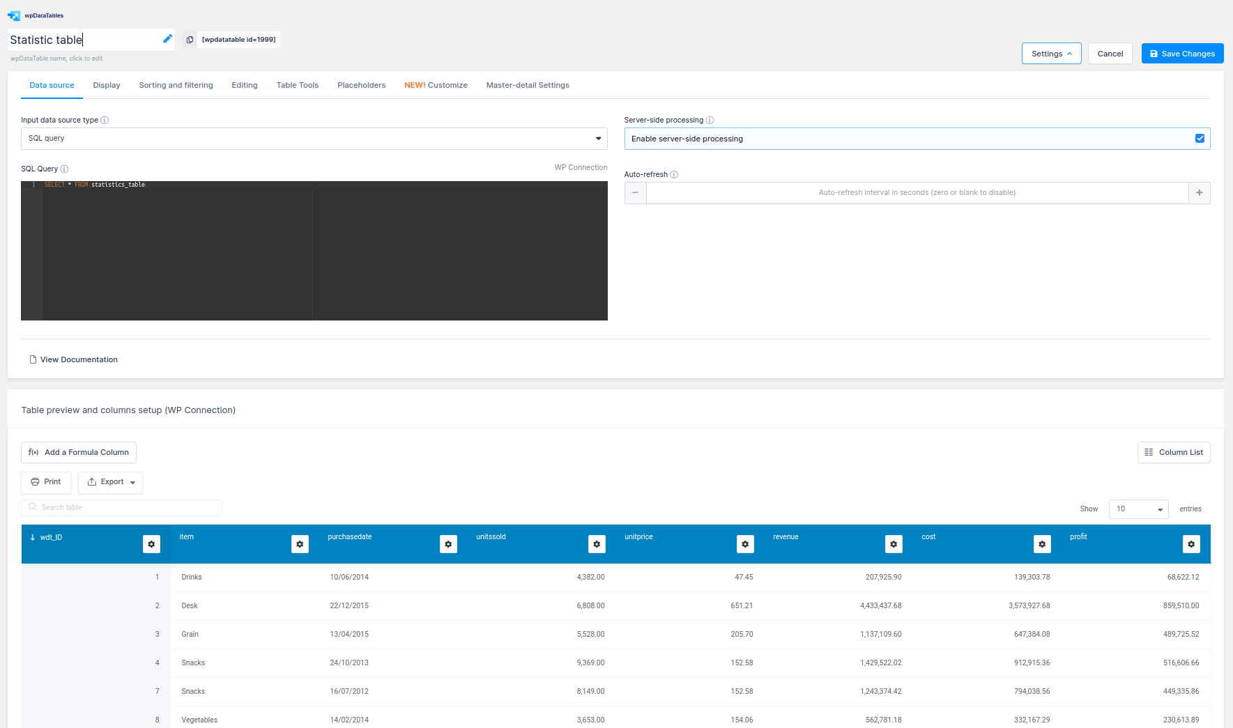 How to create statistical tables in WordPress