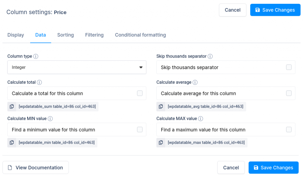 Integer Columns Wpdatatables Tables And Charts Wordpress Plugin