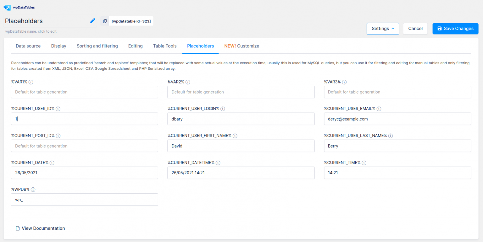 Using placeholders - wpDataTables - Tables and Charts WordPress Plugin