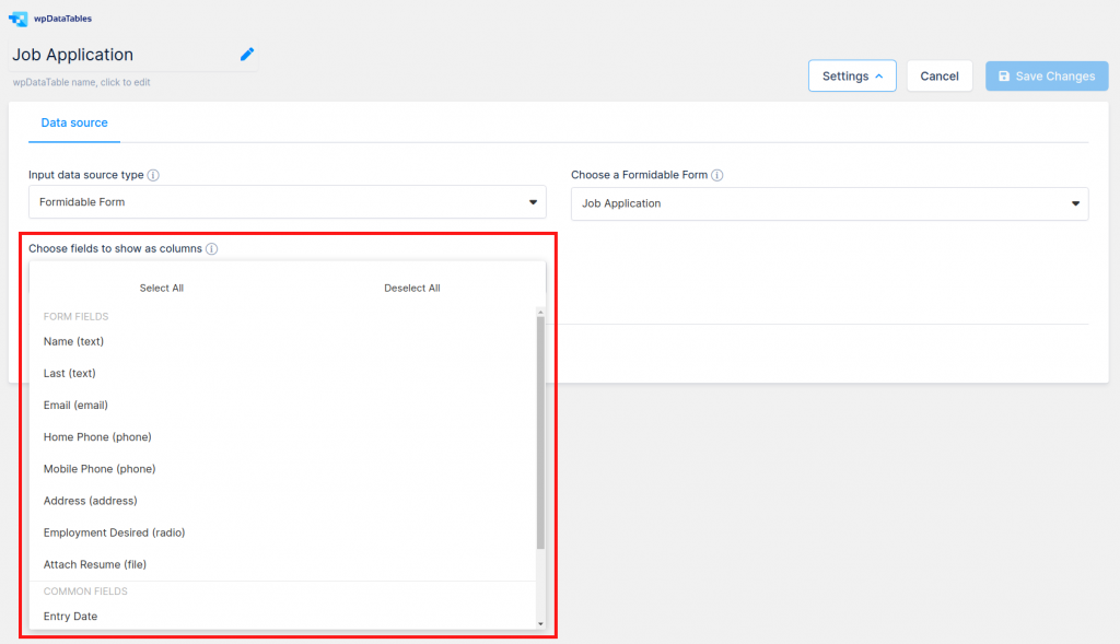 Formidable Forms integration - wpDataTables Tables and Charts Plugin