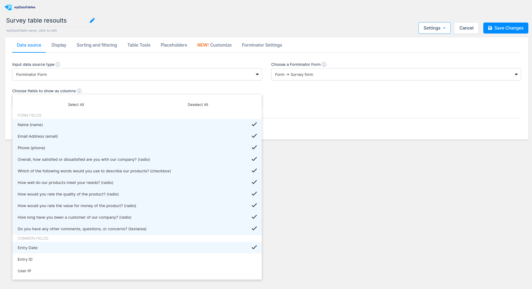 How to create a survey table with wpDataTables and Forminator