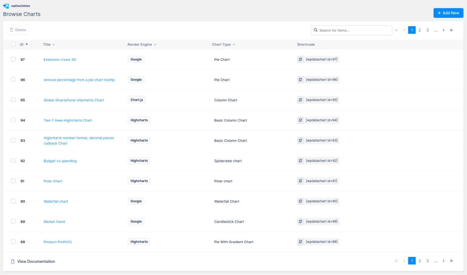 Other back-end pages - wpDataTables Tables and Charts Plugin