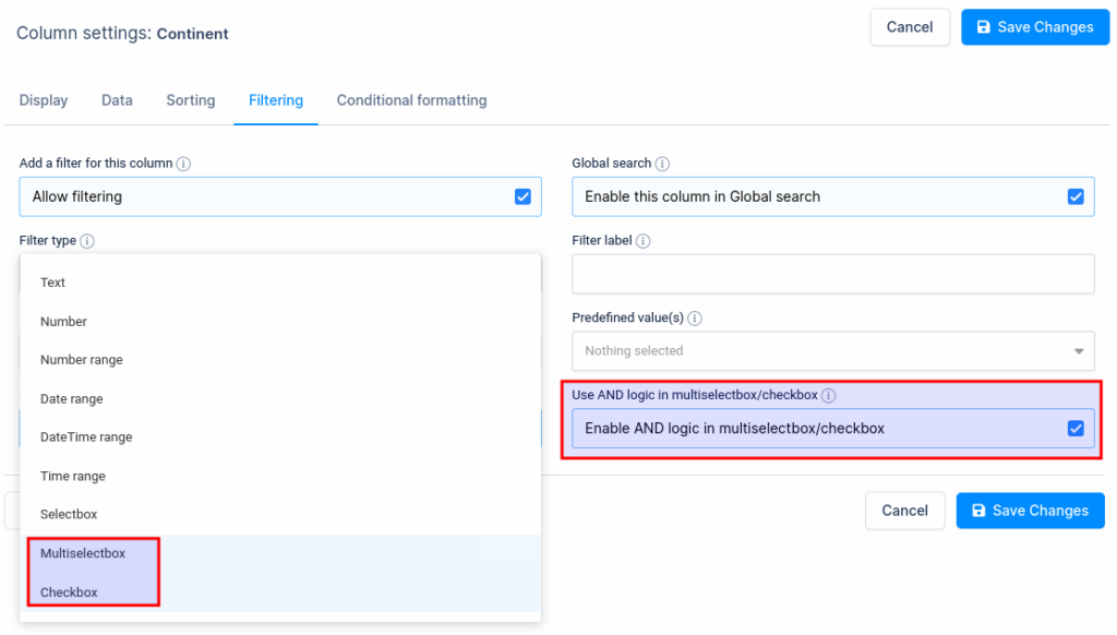 Table elements and configuration in wpDataTables
