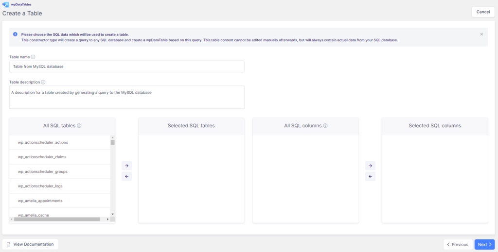 Creating a table in WordPress using the Wizard - wpDataTables - Tables ...