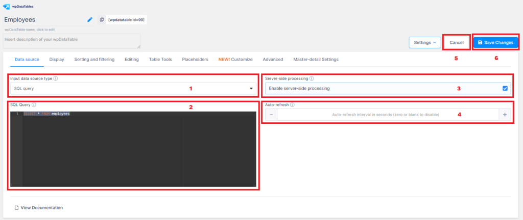 Table elements and configuration in wpDataTables
