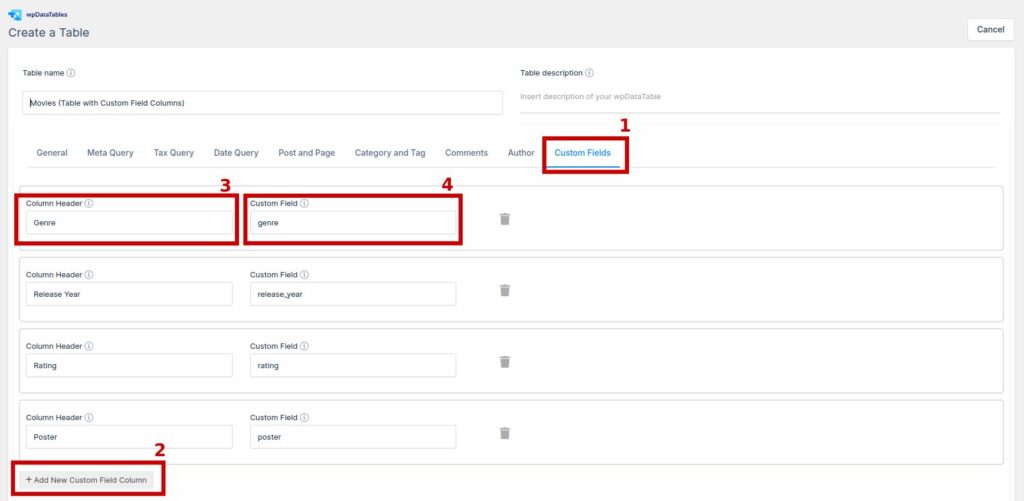 Custom Fields Integration With Wpdatatables Wpdatatables Tables And Charts Wordpress Plugin